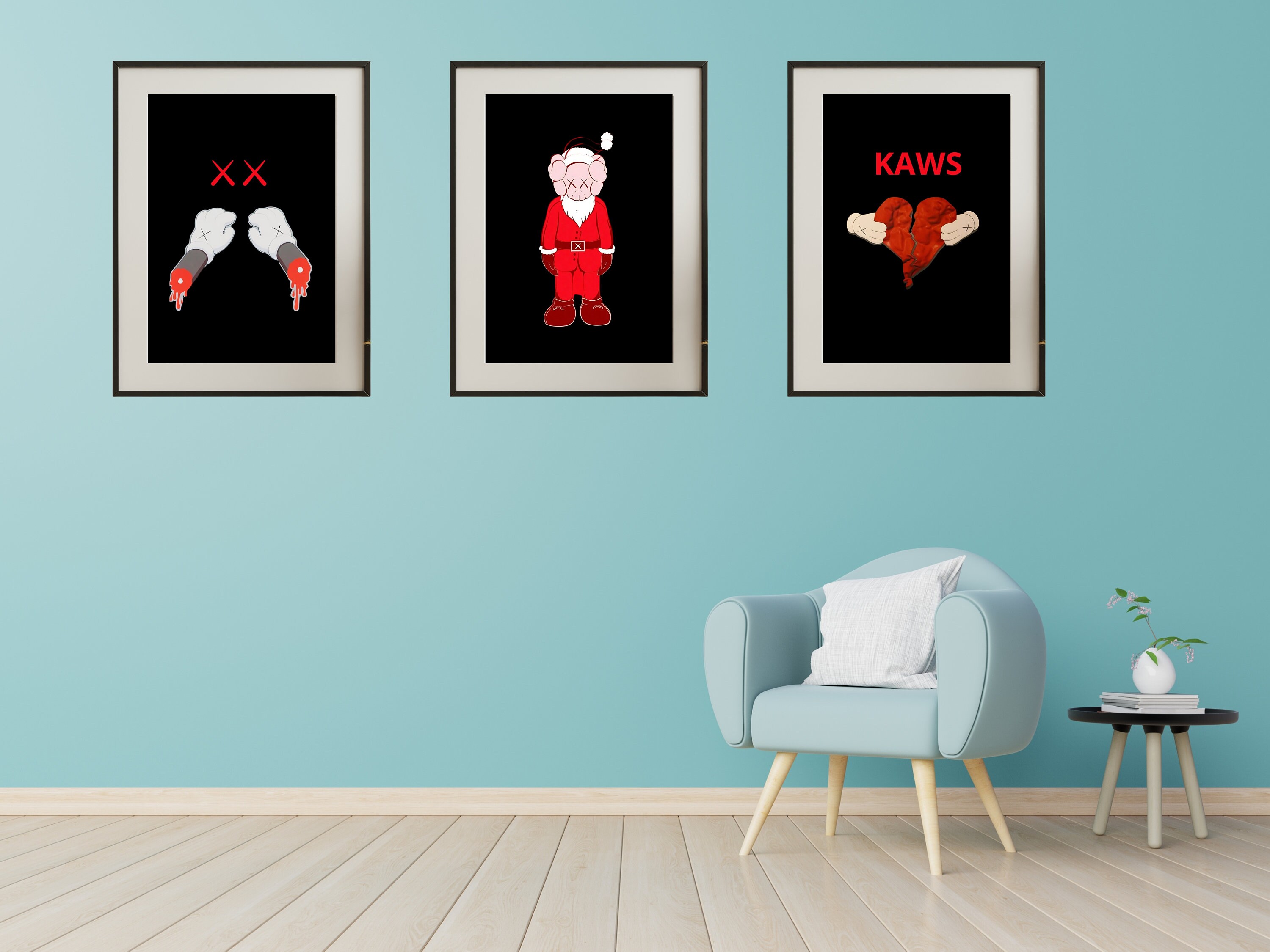 Santa Kaws Set of 3 Printable Poster, Cristmas Hypebeast Kaws Poster ...