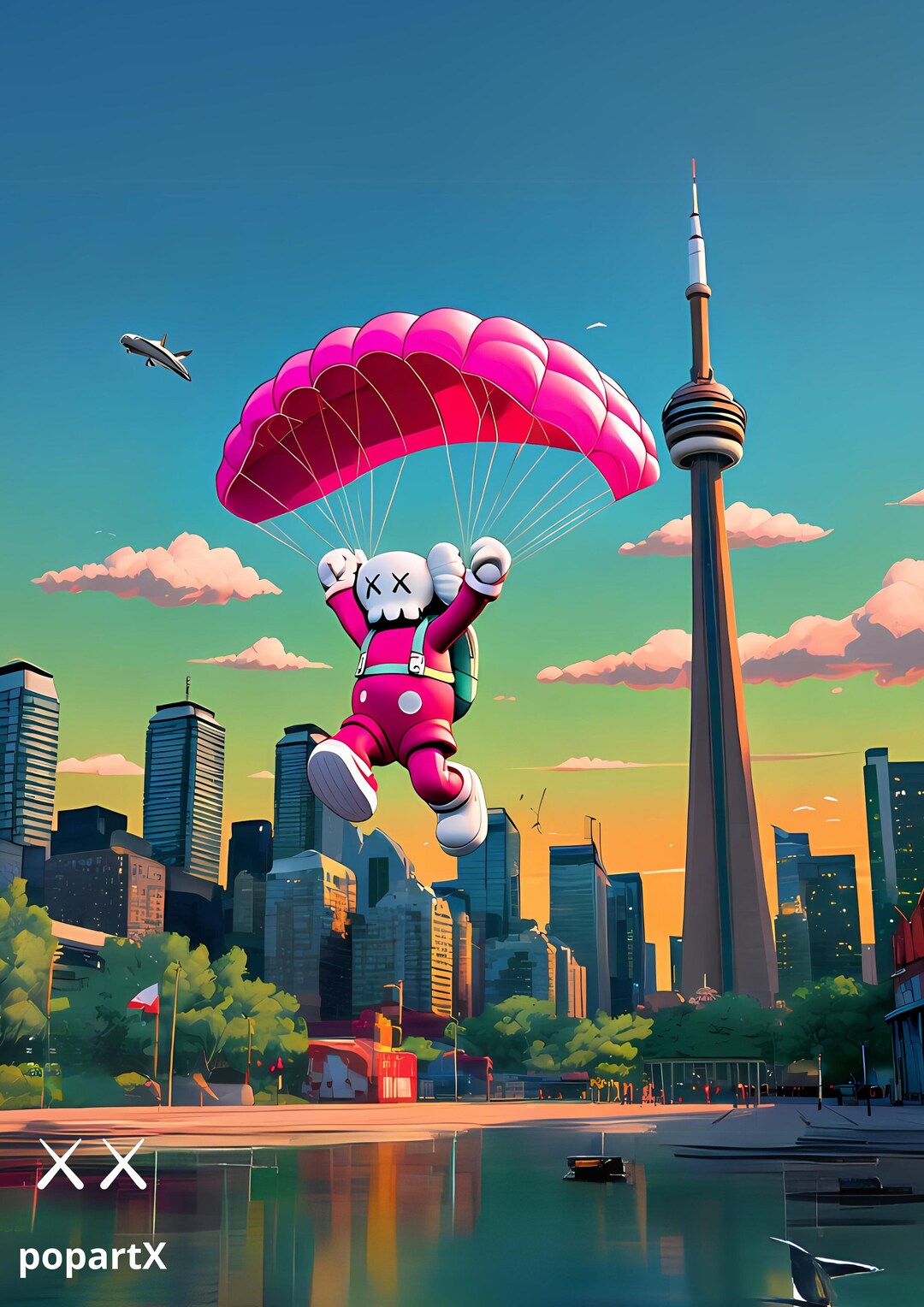 Pink Hypebeast Kaws in Parachute Poster, Kaws in Toronto Poster, Kaws ...