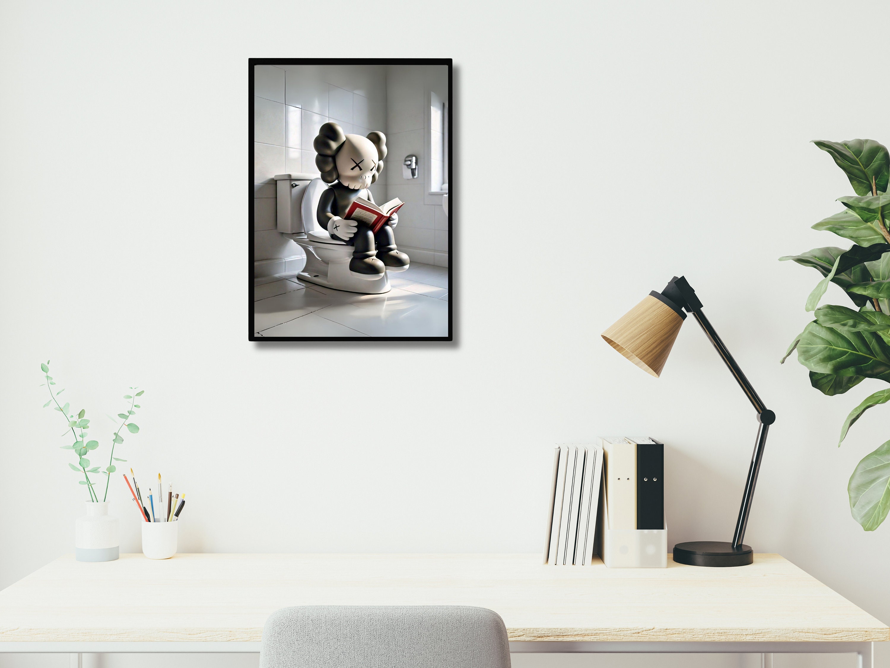 Kaws Sitting on Toilet Reading Book Poster, Hypebeast Figure Print ...