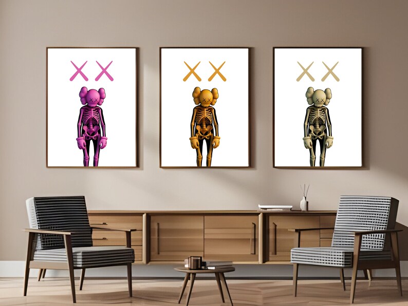 Kaws Skeleton Poster Set of 3, Hypebeast Decor, Kaws Figure, Kaws Wall ...
