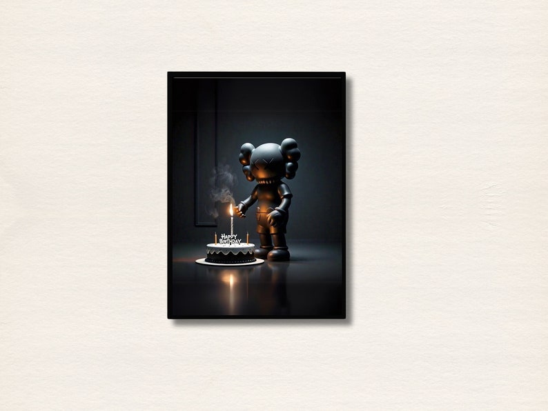 Kaws With Birthday Cake Poster, Hypebeast Figure, Black Kaws Figure ...