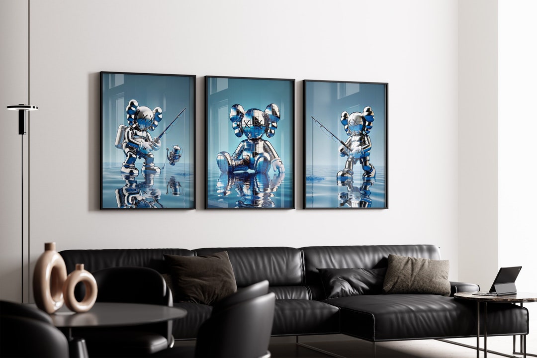 Kaws Fishing Poster, Transparent Kaws in Water Poster, Set of 3 ...