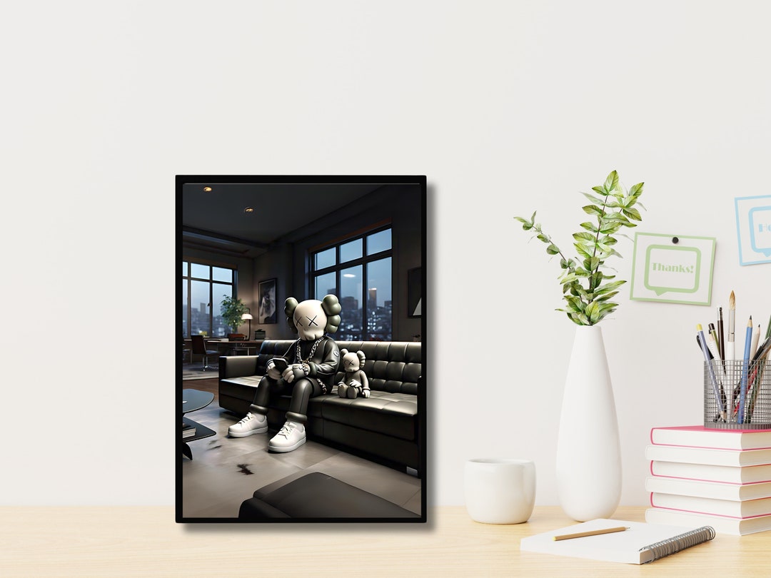 Kaws Sitting on Sofa With Kid Poster, Hypebeast Room Decor, Kaws Wall ...
