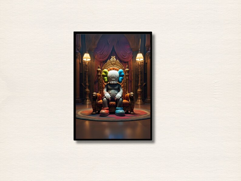Kaws Sitting on King Throne Printable Poster, Hypebeast Minimalist ...