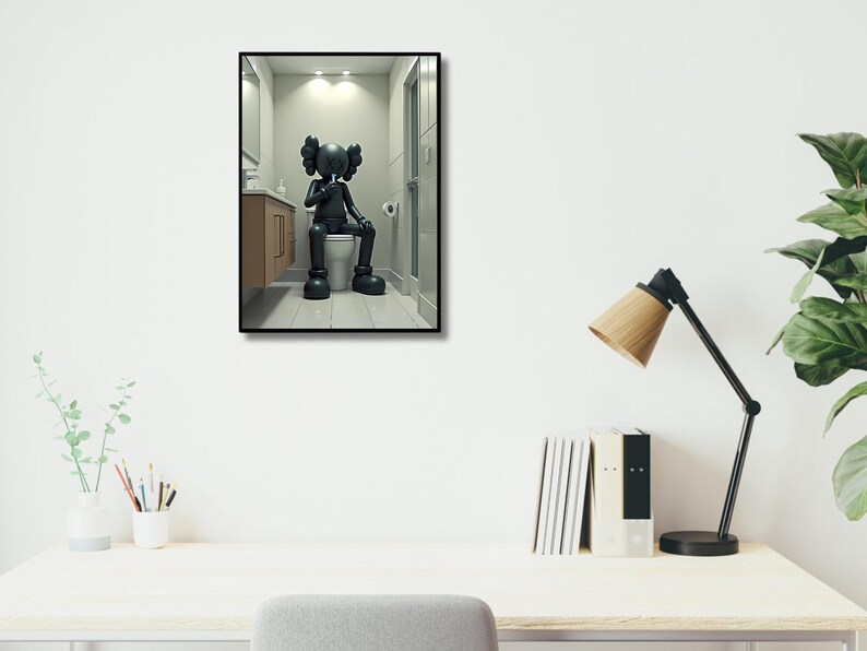 Kaws Hypebeast Sitting on Toilet Drinking Coffee, Hypebeast Figure Art ...