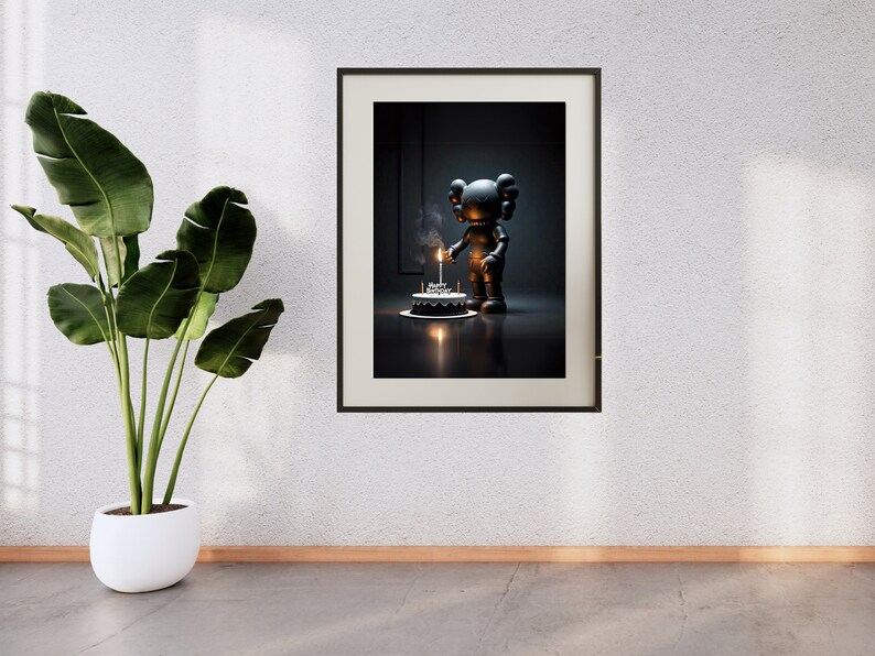 Kaws With Birthday Cake Poster, Hypebeast Figure, Black Kaws Figure ...