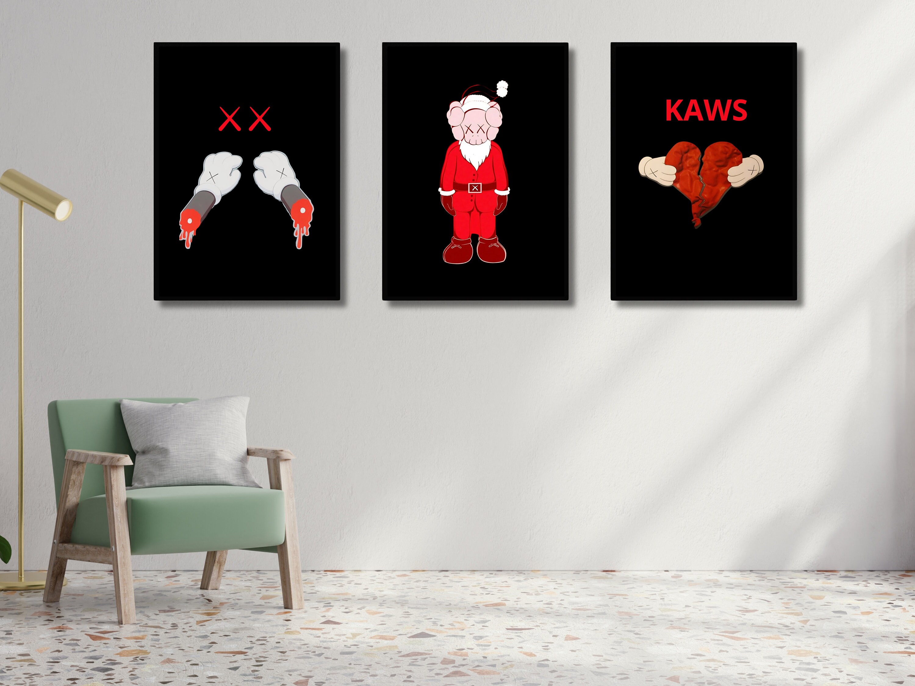 Santa Kaws Set of 3 Printable Poster, Cristmas Hypebeast Kaws Poster ...