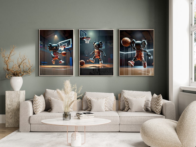 Kaws Playing Basketball Poster, Set of 3, Pritable Kaws Figure ...