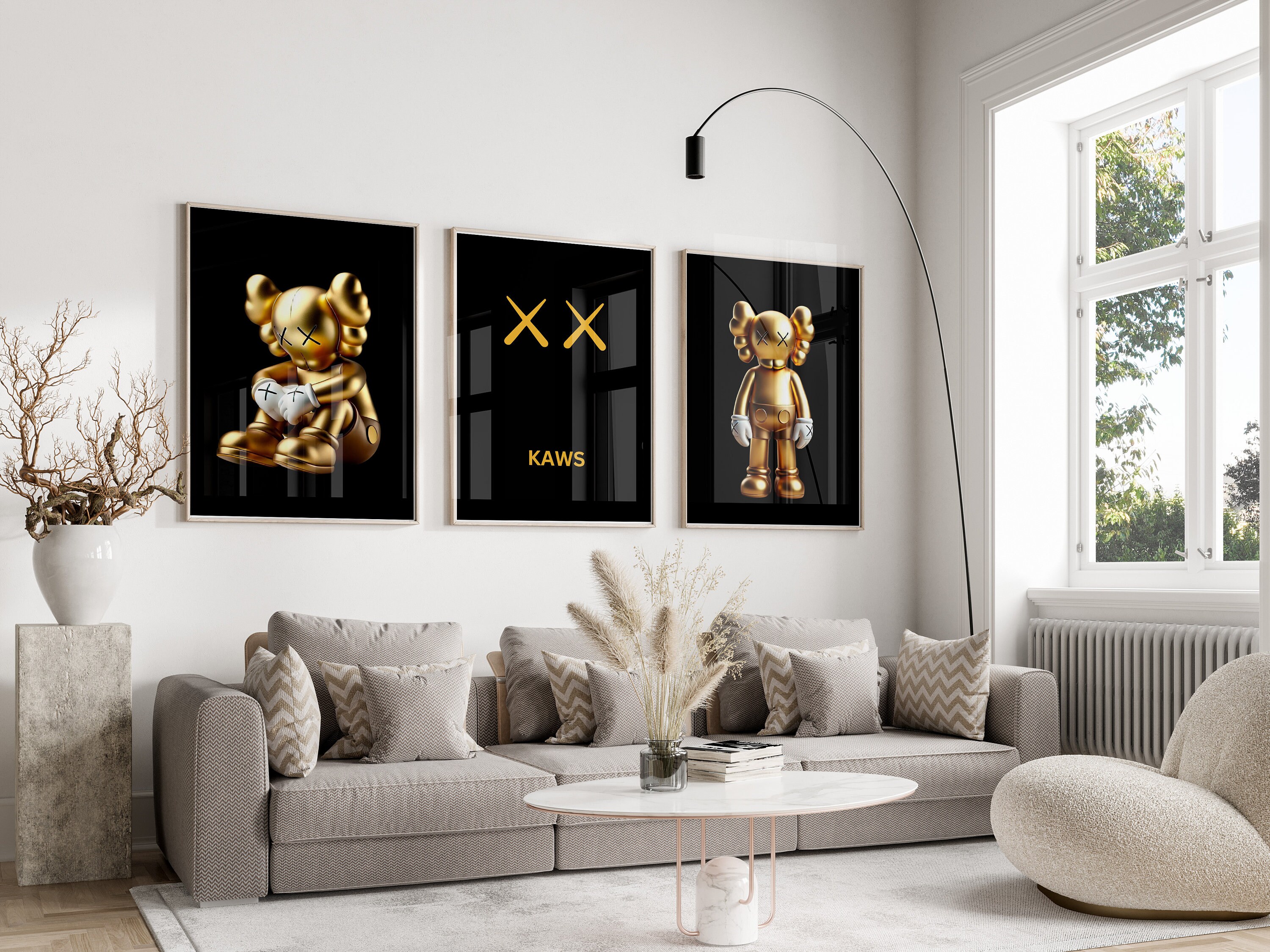 Kaws Gold Poster, Kaws Set of 3 Printable Poster, Gold Hypebeast Toy ...