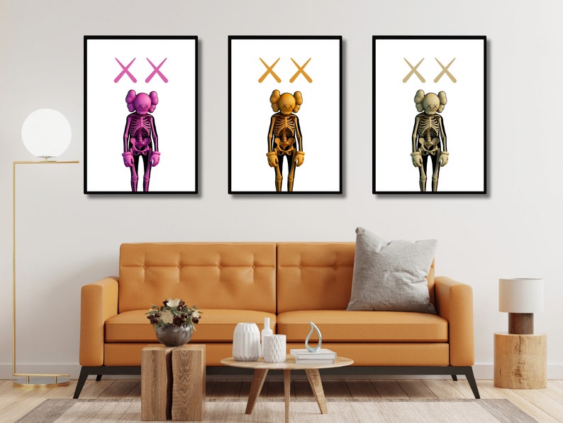 Kaws Skeleton Poster Set of 3, Hypebeast Decor, Kaws Figure, Kaws Wall ...