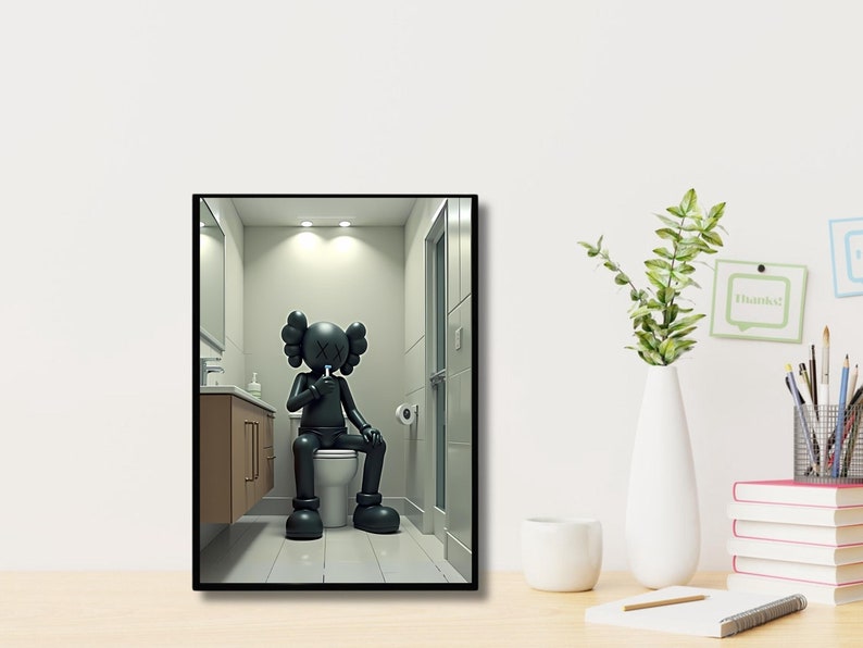 Kaws Hypebeast Sitting on Toilet Drinking Coffee, Hypebeast Figure Art ...