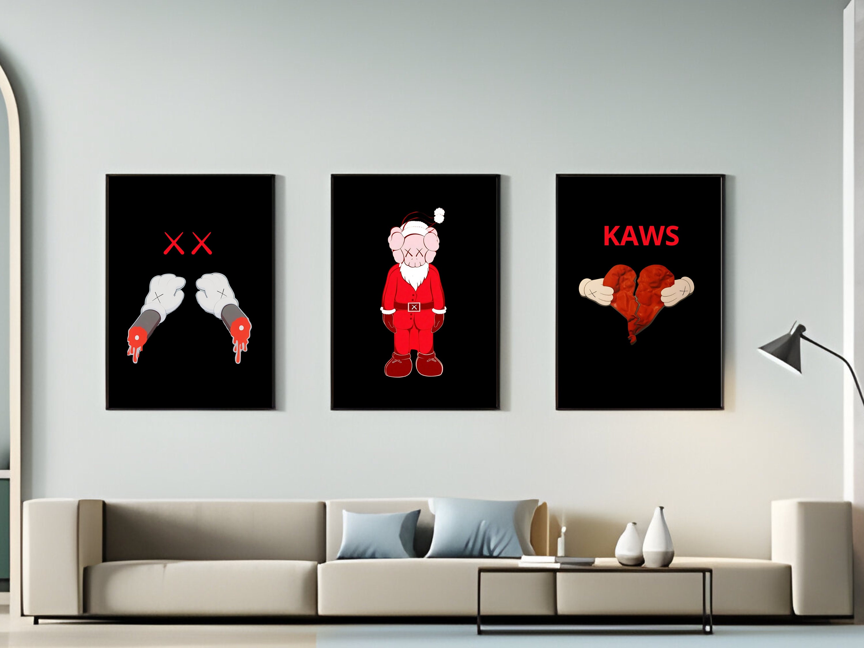 Santa Kaws Set of 3 Printable Poster, Cristmas Hypebeast Kaws Poster ...