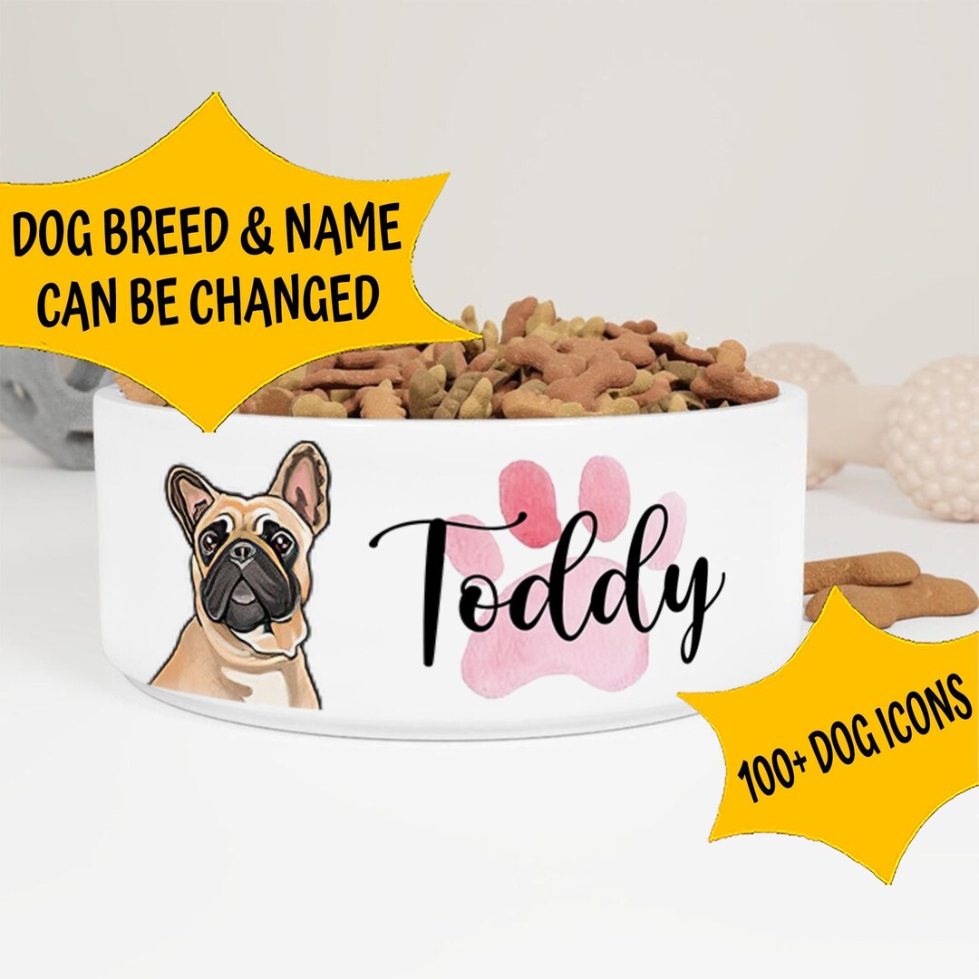Personalized Dog Feeding Paw Bowl, Custom Name Pet Bowl, Ceramic Dog ...