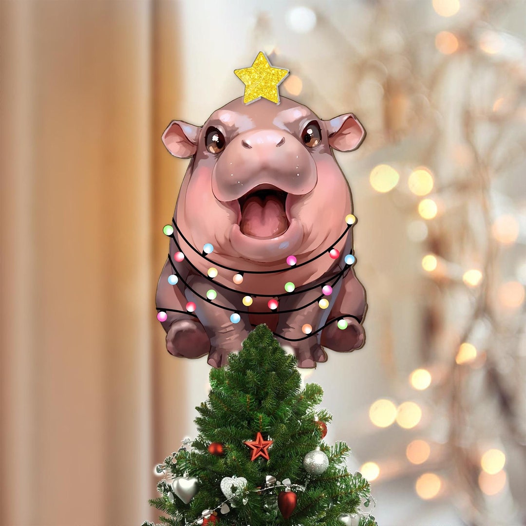Moo Deng Hippo Christmas Tree Topper, Custom Star Tree Topper, Meme ...