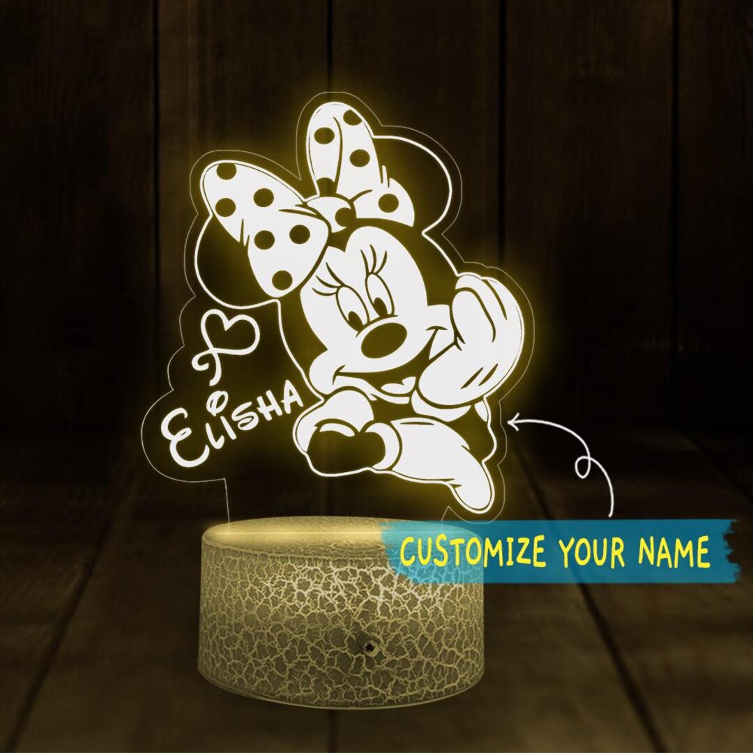 Personalized Cute Minnie Mouse Led Light Acrylic Base, Custom Name ...
