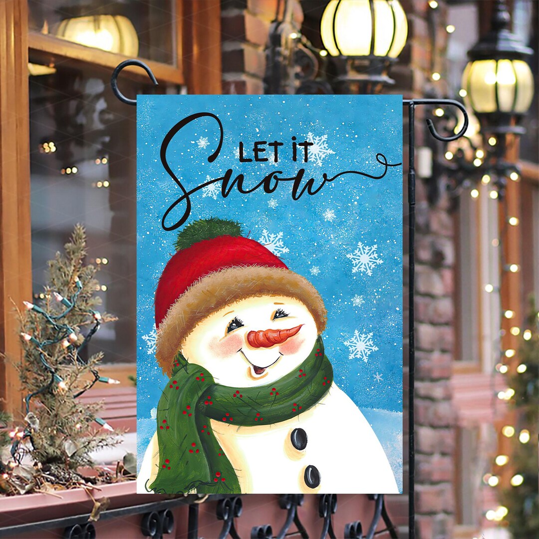 Lets It Snow Flag, Happy Snowman House Flag, Vintage Snowman Christmas ...