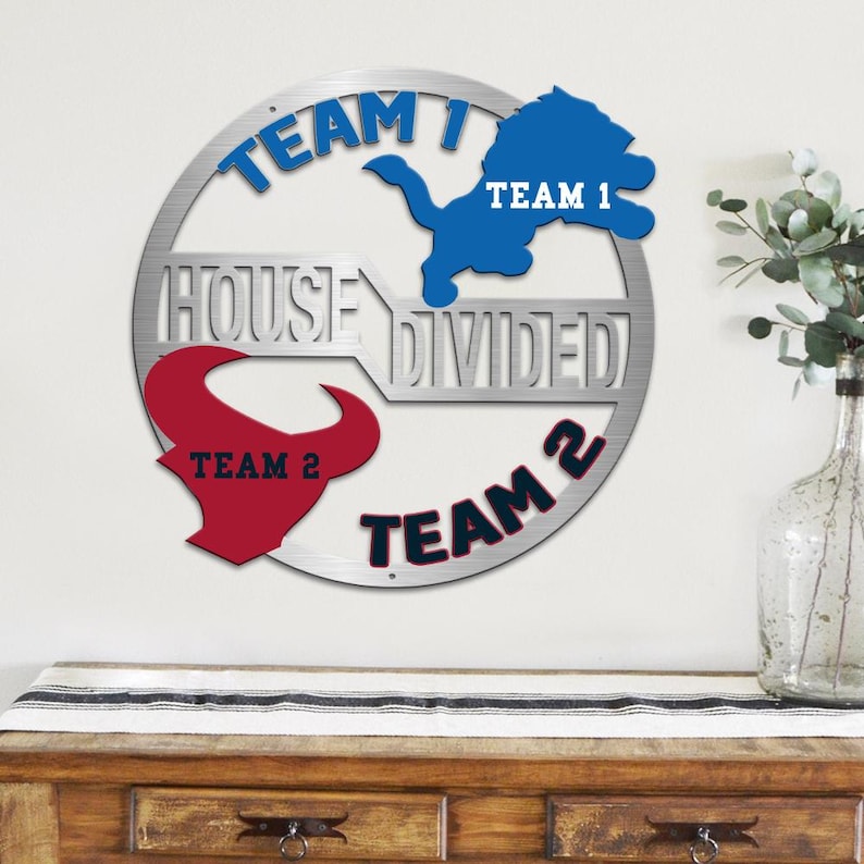 Personalized House Divided Football Sign: Metal Sports Team Door Hanger ...