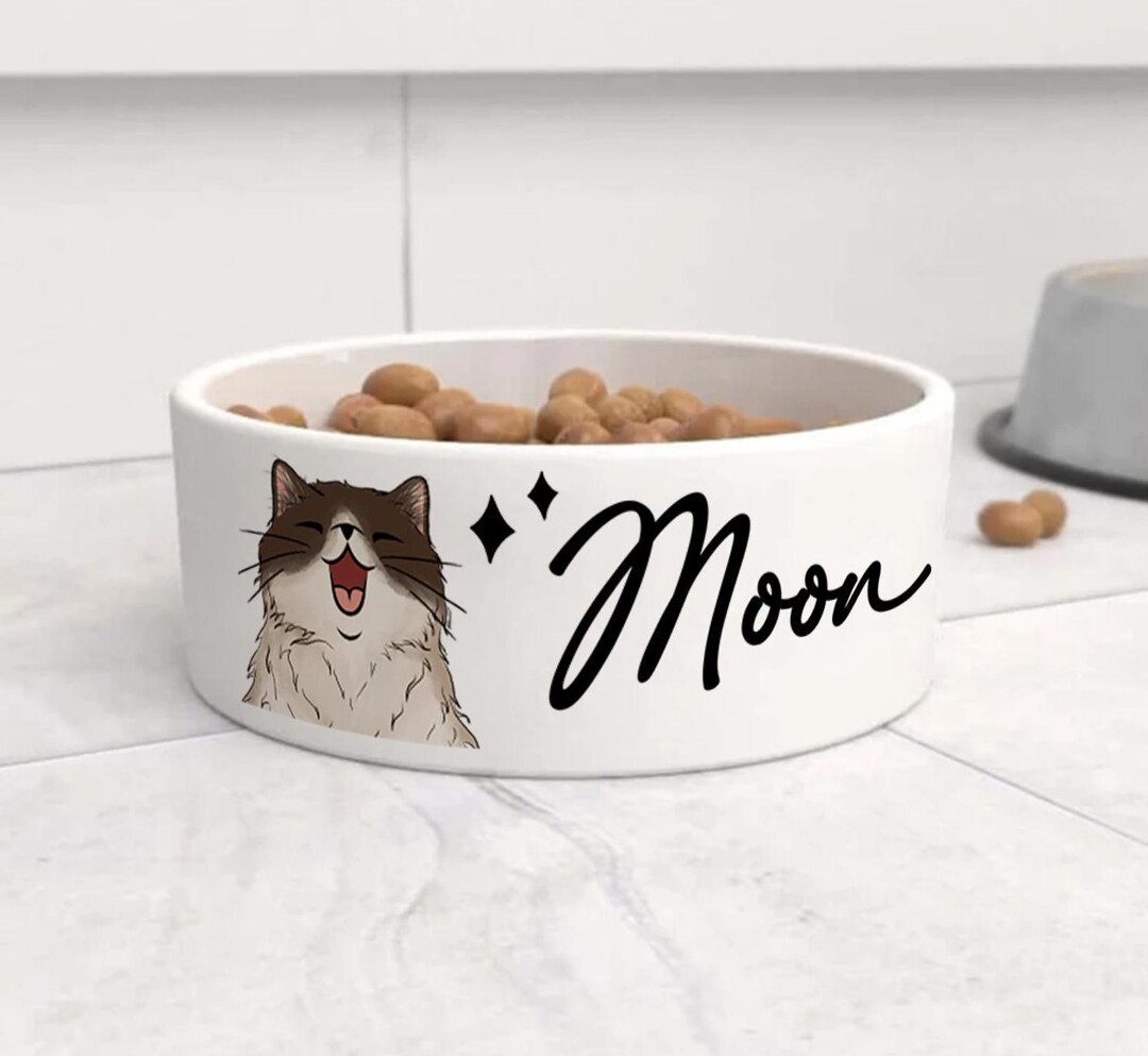 Personalized Cute Cat Bowl, Custom Cat Bowl With Name, Ceramic Cat Bowl ...