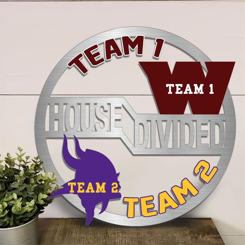 Personalized House Divided Football Sign: Metal Sports Team Door Hanger ...