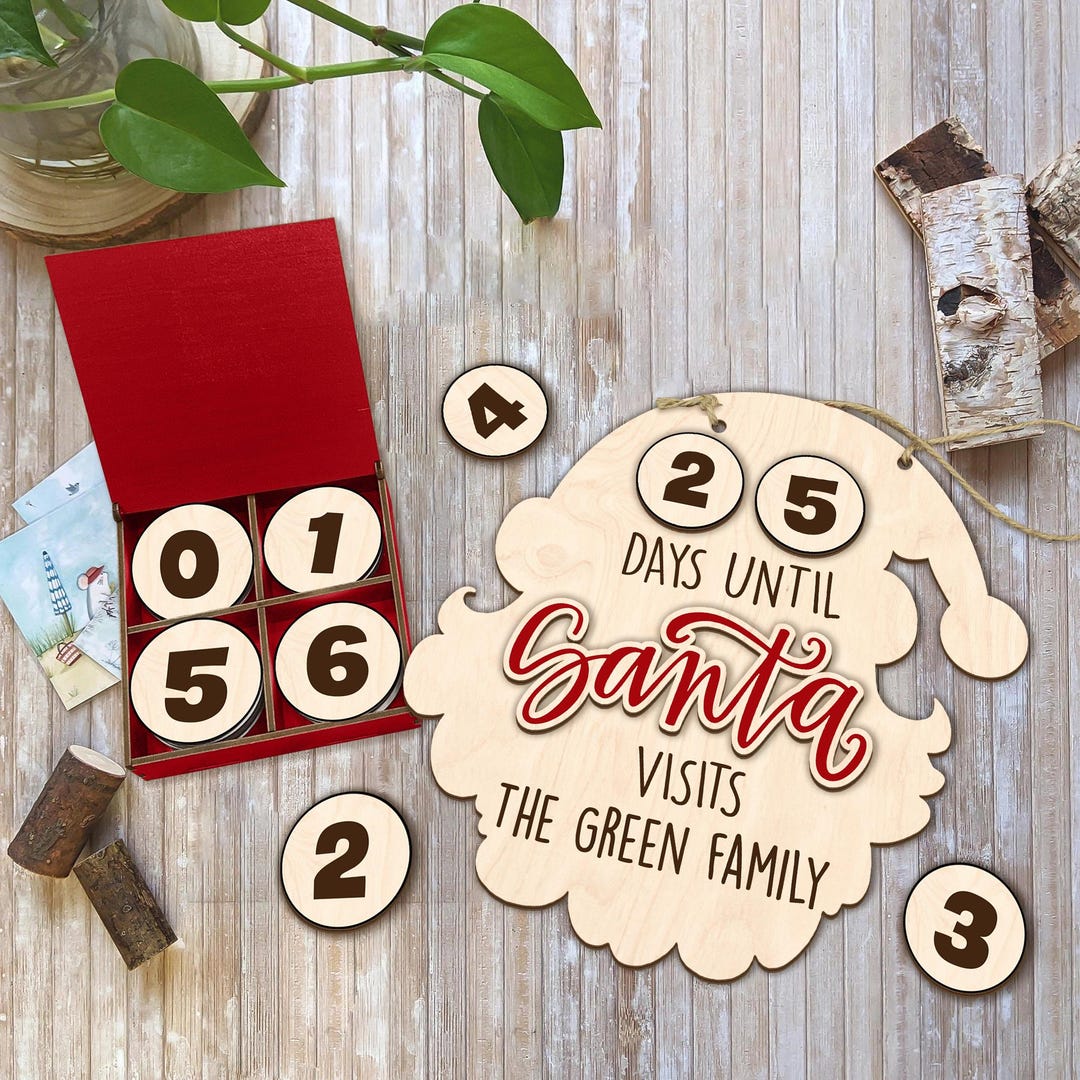 Christmas Countdown Door Sign, Wooden Santa Visit Sign - Etsy