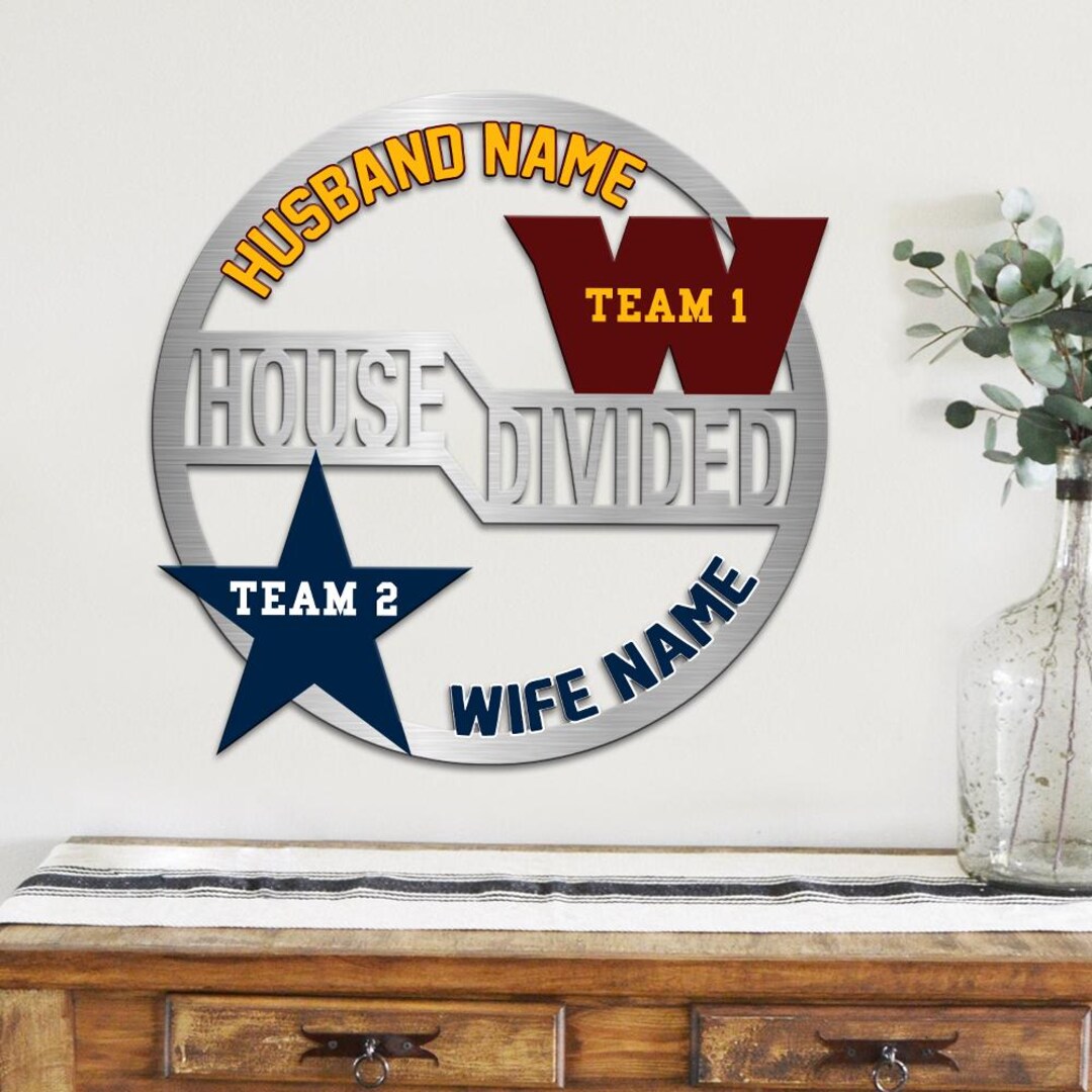 Personalized House Divided Football Sign: Metal Sports Team Door Hanger ...