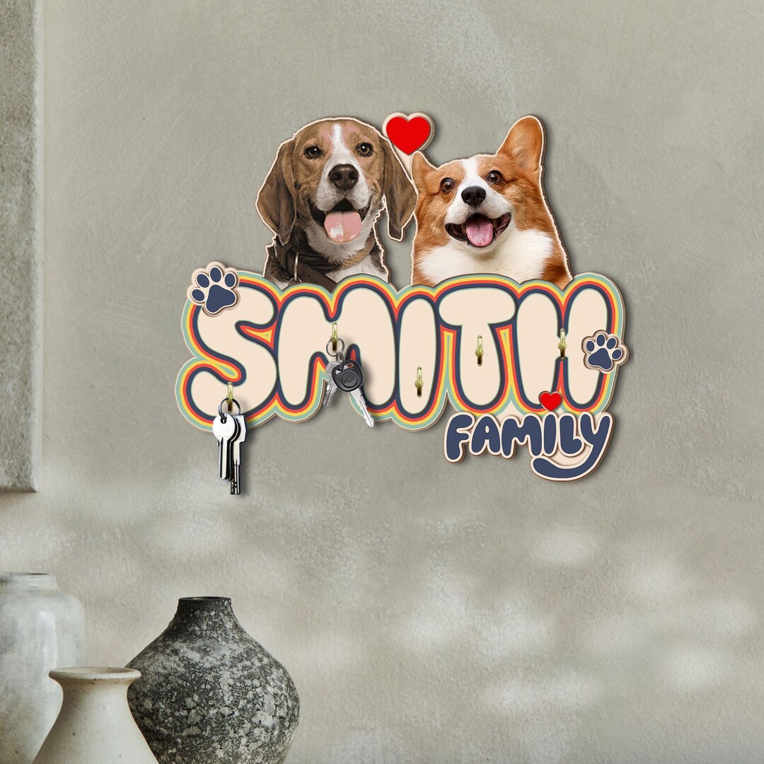 Personalized Family Name Dog Key Holder, Custom Pet Photo Key Hanger ...