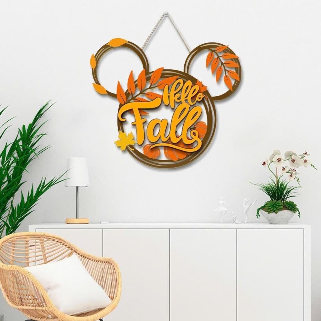 Hello Fall Mickey Mouse Door Sign, Autumn Door Sign, Fall Wall Decor ...