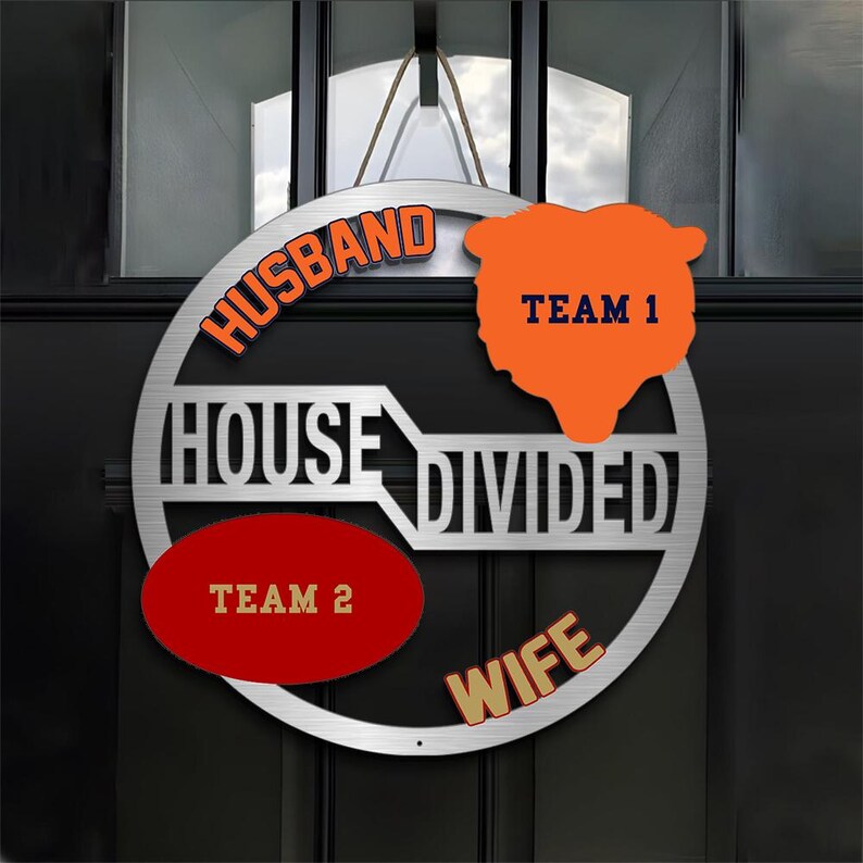 Personalized House Divided Football Sign: Metal Sports Team Door Hanger ...