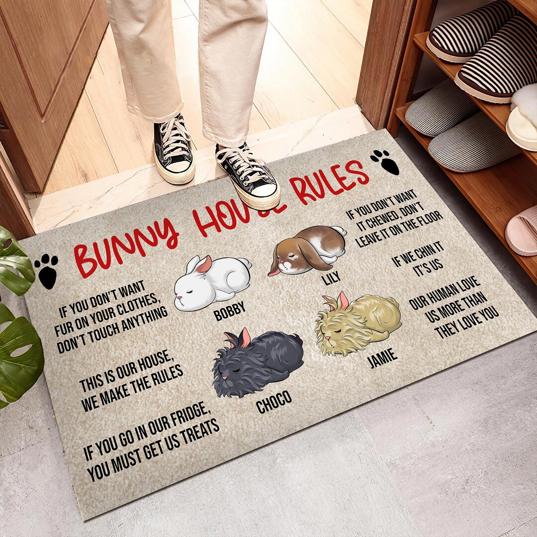 Personalized Bunny House Rules Doormat, Rabbit Home Rug, Custom Rabbit ...