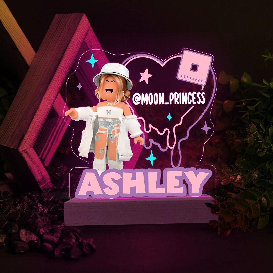 Personalized Avatar Game Character Pink Themed Led Light Wood Base ...