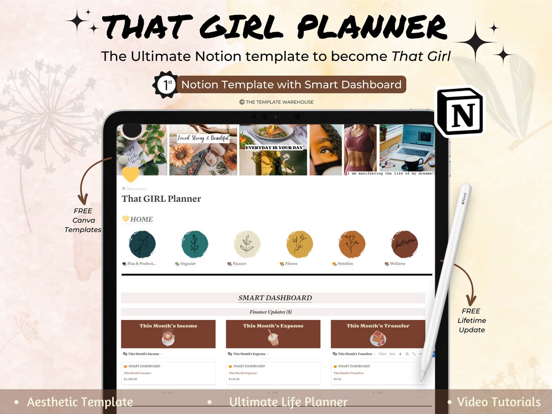 2024 All in One Notion Template, That Girl Dashboard, Notion Ultimate Life Planner, Notion ...