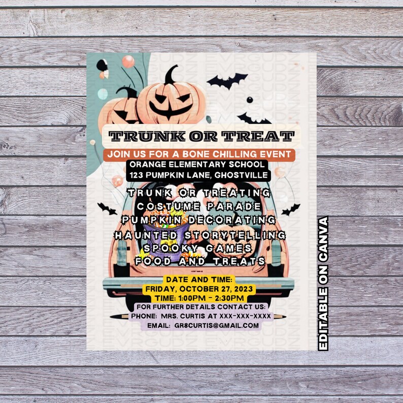 Editable Trunk or Treat Invitation Template Halloween Event School ...