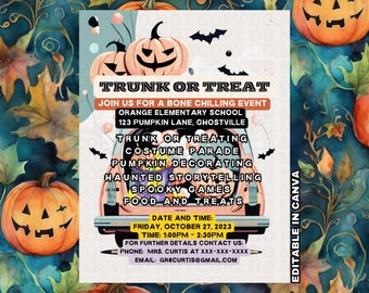 Editable Trunk or Treat Flyer Poster Invitation Halloween Event Kids ...