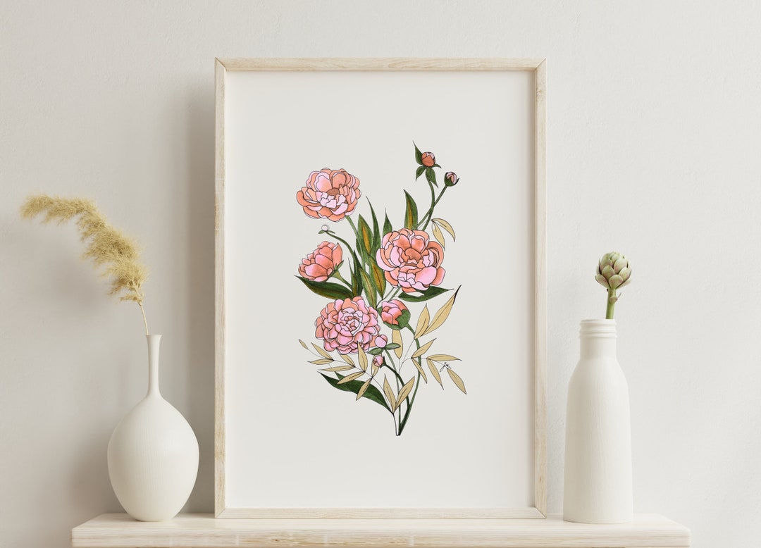Ink and Watercolor Flowers Home Decor Poster Soft Colors - Etsy