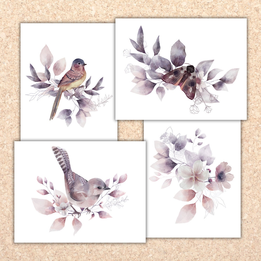 Blank Bird Themed Greeting Cards Set of 4 Matching thank You Card ...