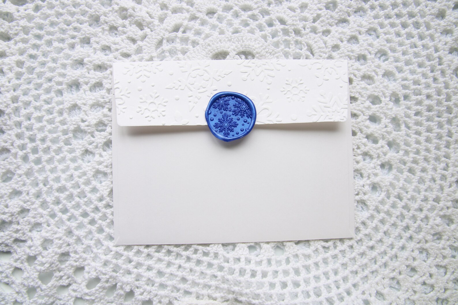 Embossed Blue Snowflake Note Card Blank Inside, Comes With Wax Seal ...