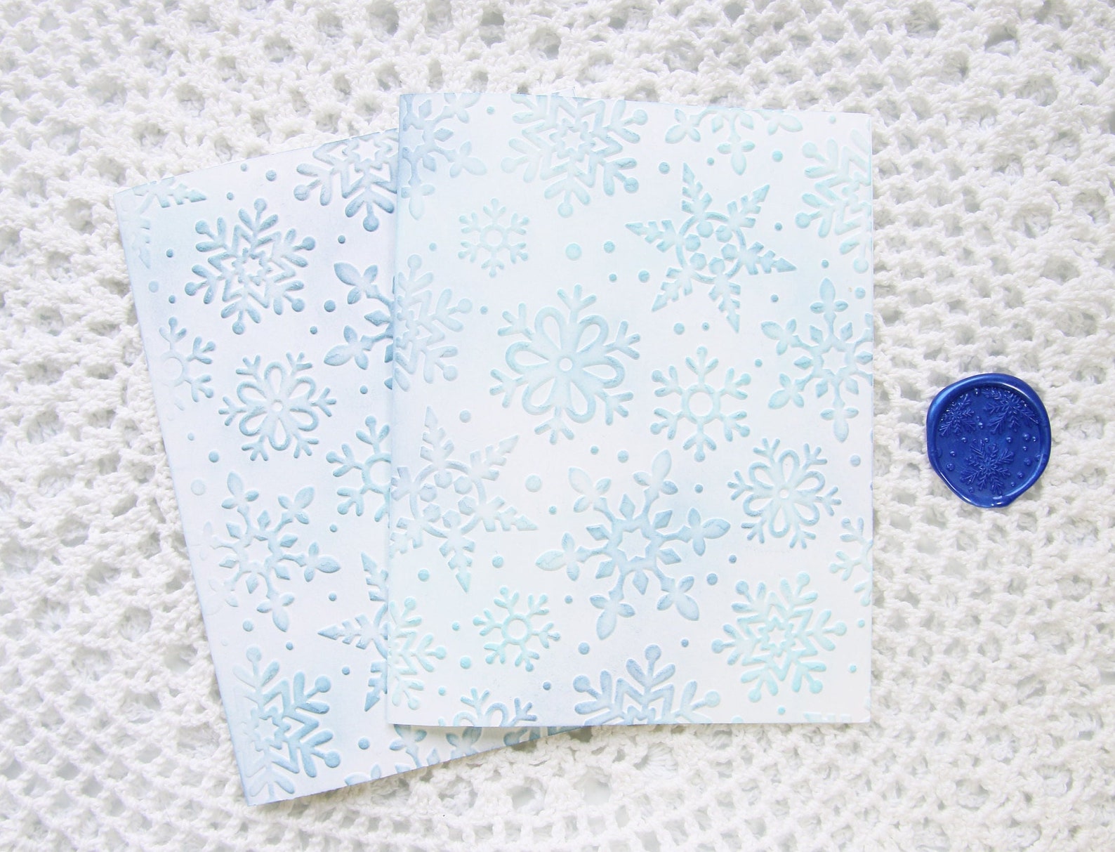 Embossed Blue Snowflake Note Card Blank Inside, Comes With Wax Seal ...
