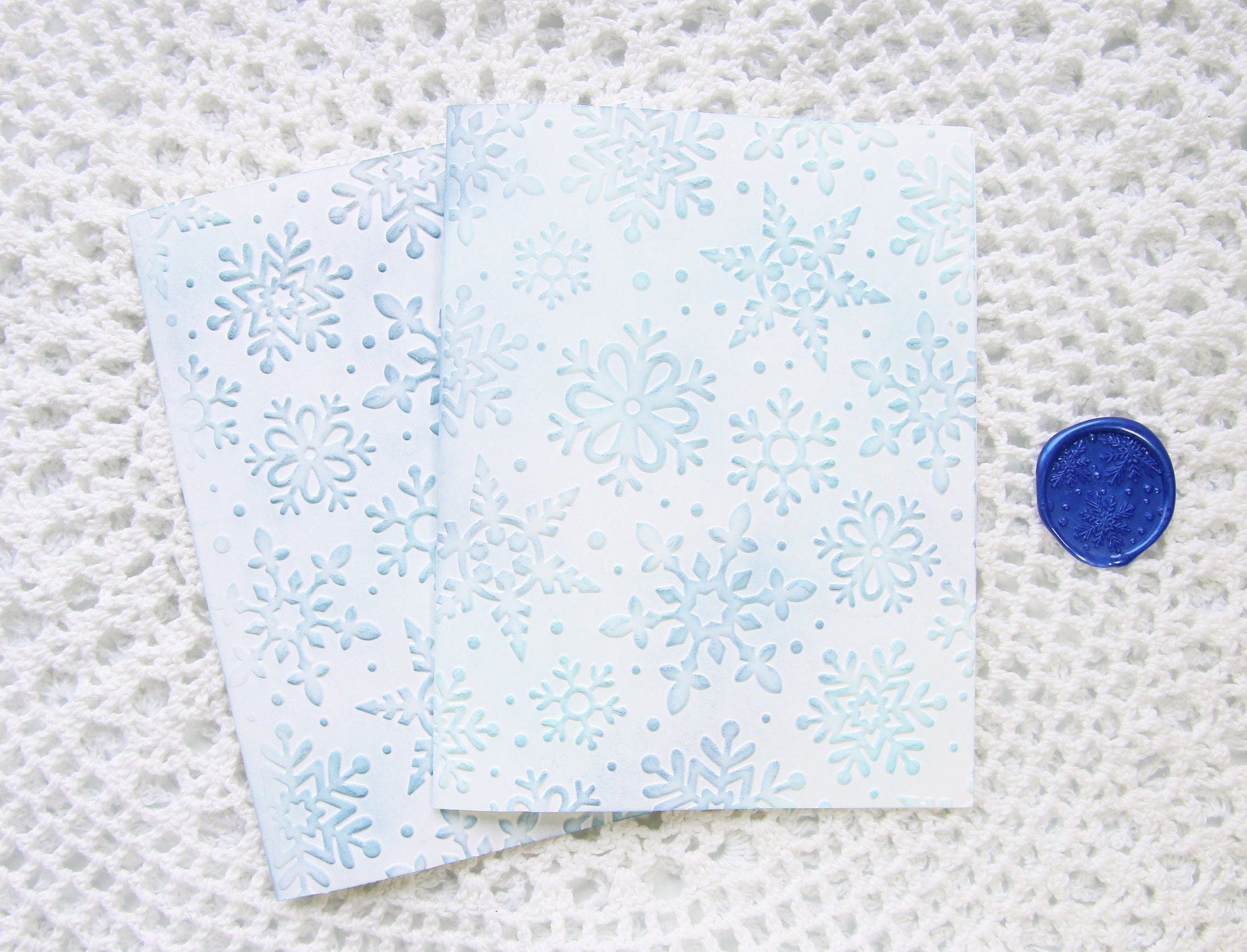 Embossed Blue Snowflake Note Card Blank Inside, Comes With Wax Seal ...