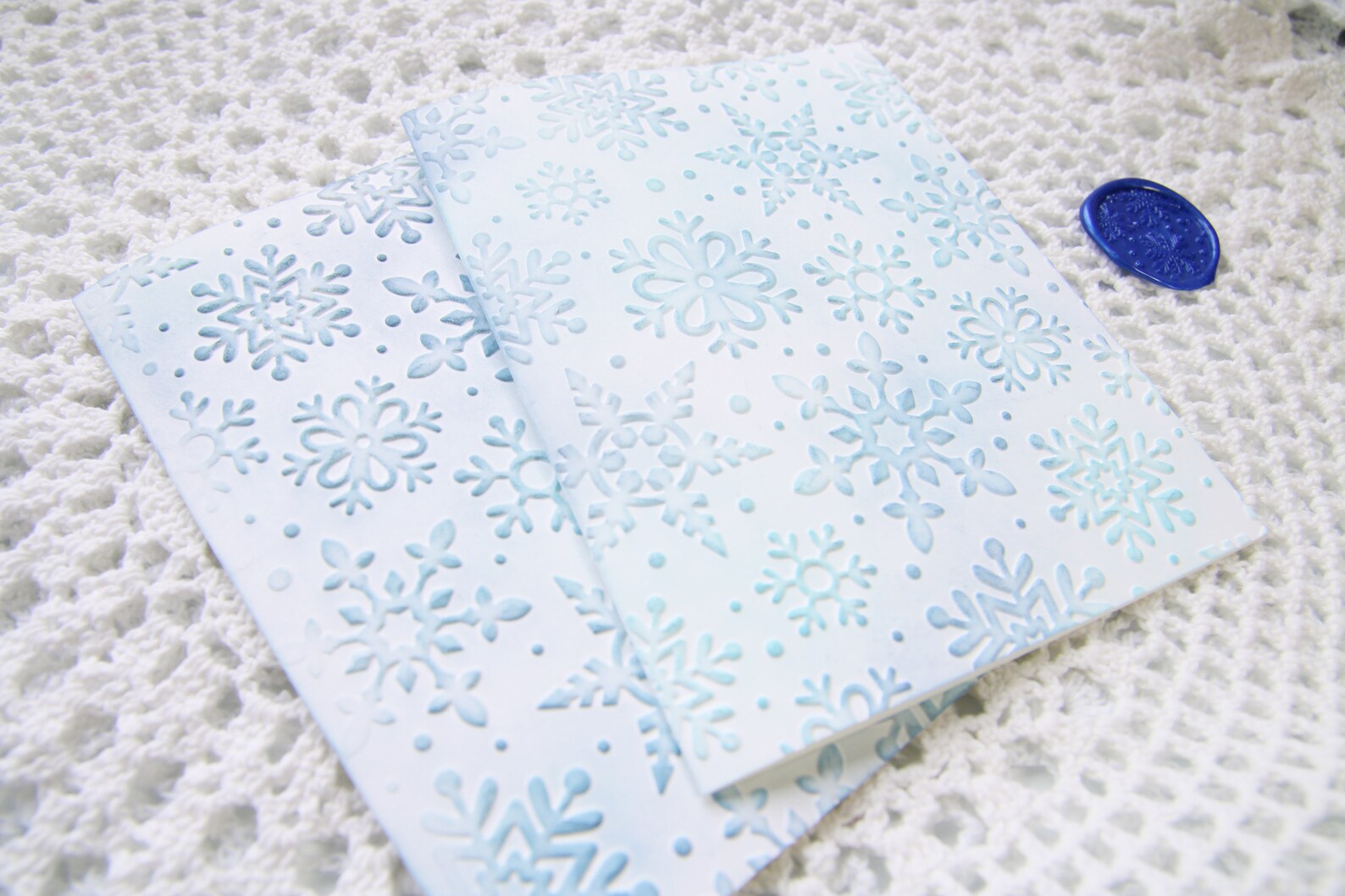Embossed Blue Snowflake Note Card Blank Inside, Comes With Wax Seal ...