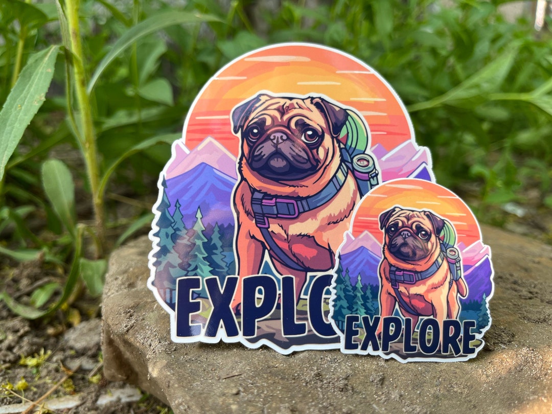Pawsome Pug Adventures Vinyl Sticker: Camping, Hiking, Traveling, and ...