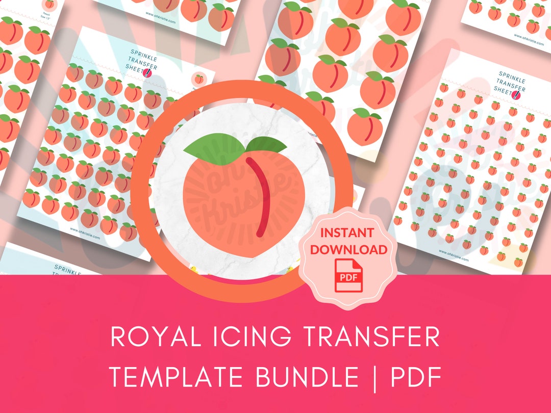 Peach Royal Icing Transfer Sheet Template Summer Fruit Sugar Cookie ...