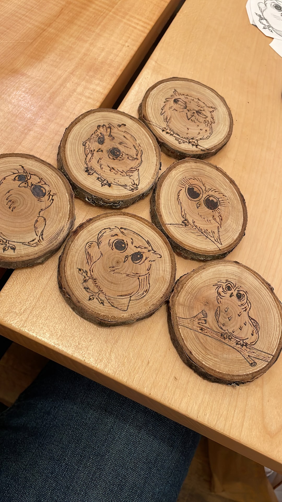Owl Coaster Set of 6 Pieces Homemade With Pyrography - Etsy