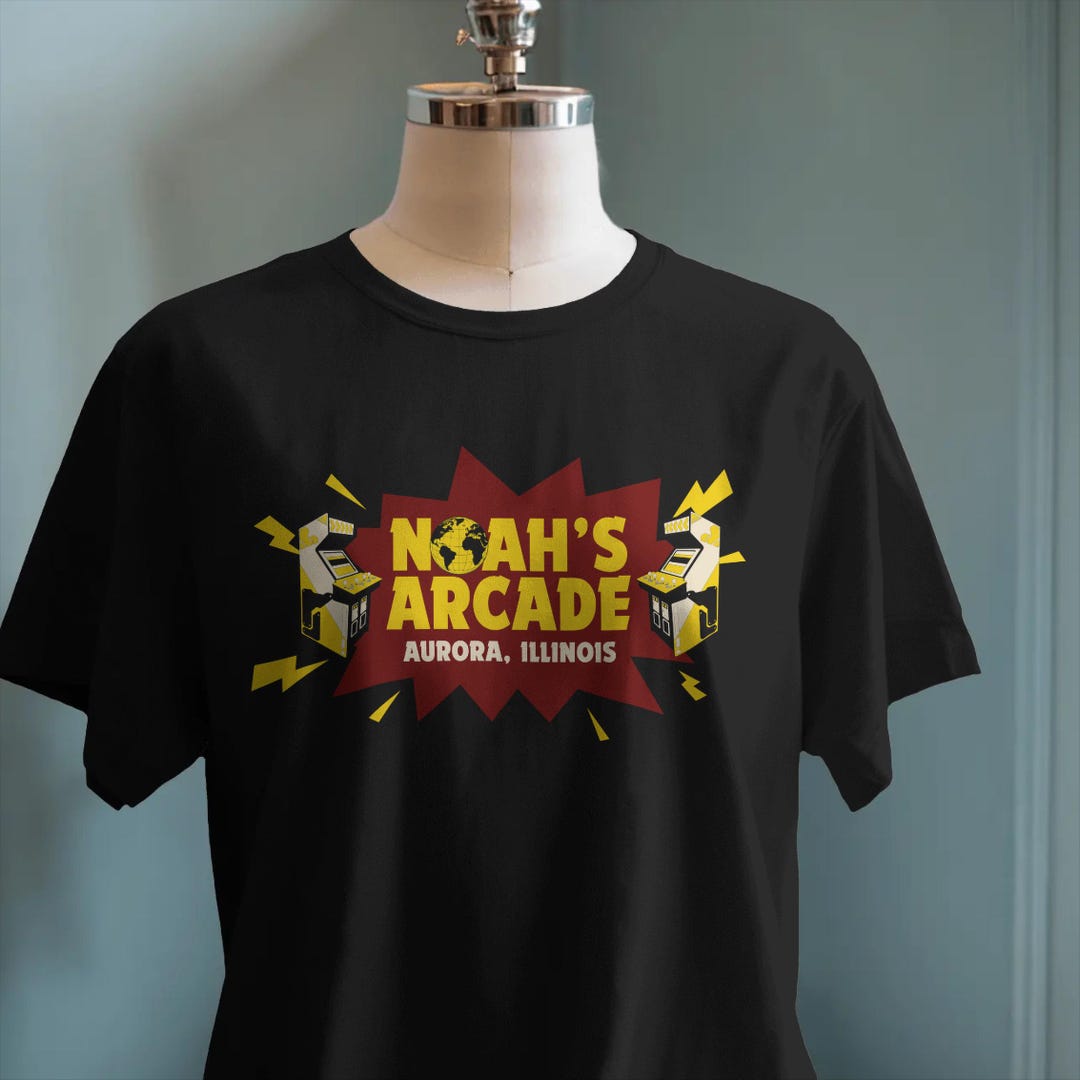 Noah's Arcade Tee - Vintage Arcade Logo Tee, Retro Gaming Shirt, Aurora ...