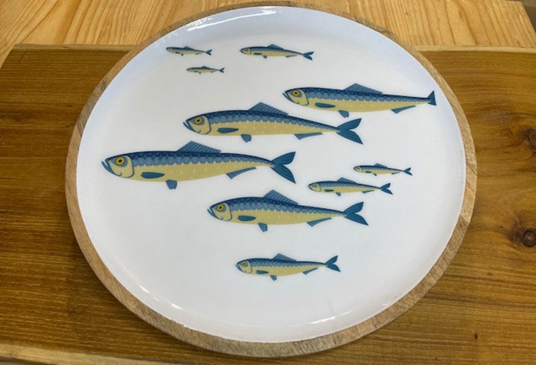Mackerel Plate Enamel Lined Mango Wood 12 Diameter - Etsy