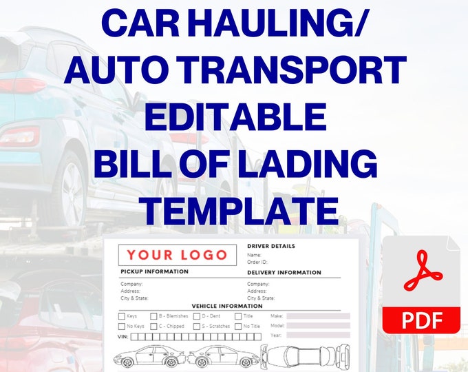 Editable 4 Car Transport Bill of Lading PDF File for Download /auto ...
