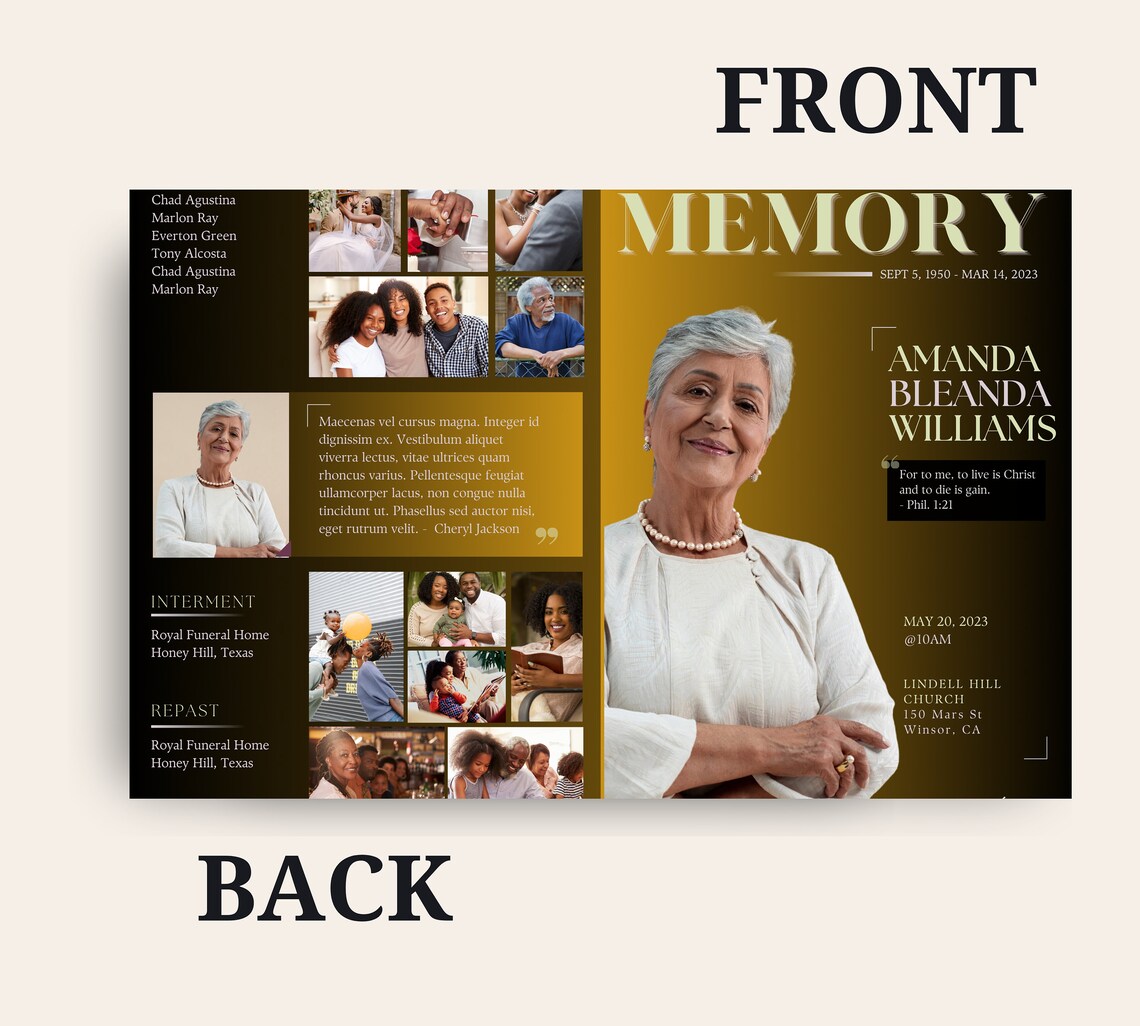 Editable Funeral Program Template Obituary Memorial Card Heavenly Cloud ...