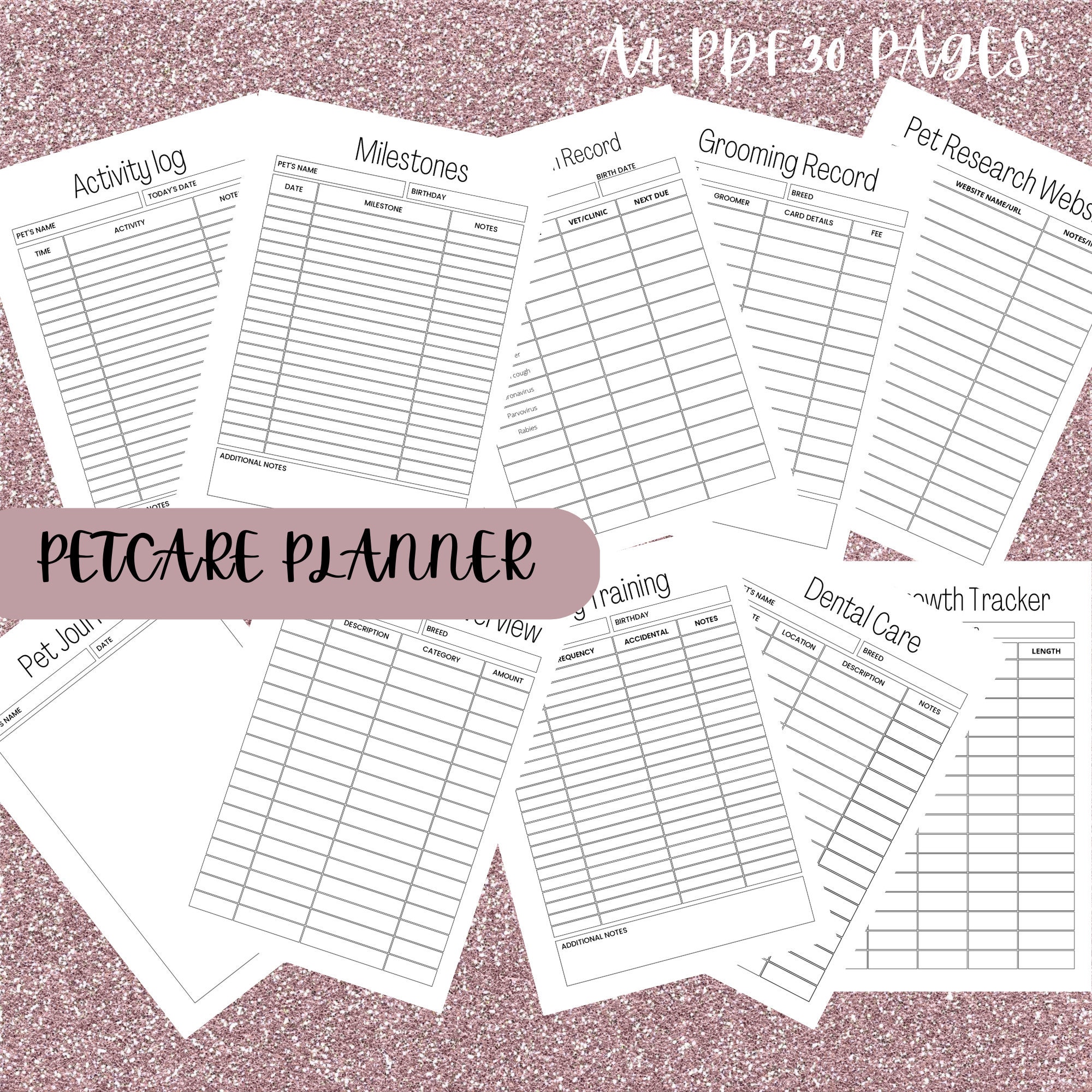 Pet Printable Planner, Pet Care Binder, Pet Sitter Planner, Pet Health ...