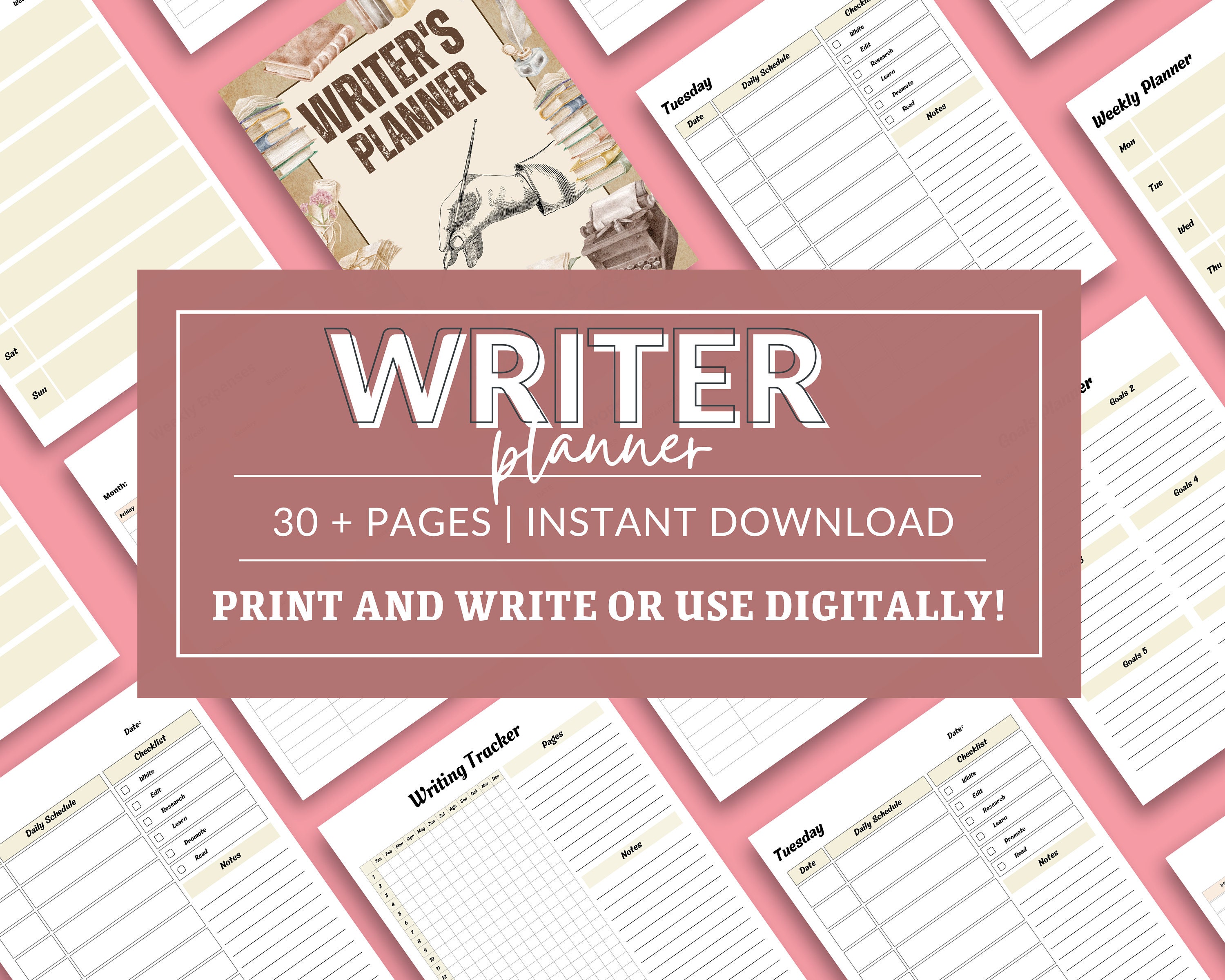 Undated Writer Planner, Monthly Writing Planner for Authors With ...