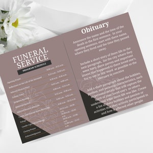 Funeral Program Template, Memorial Service Template, Obituary Program ...