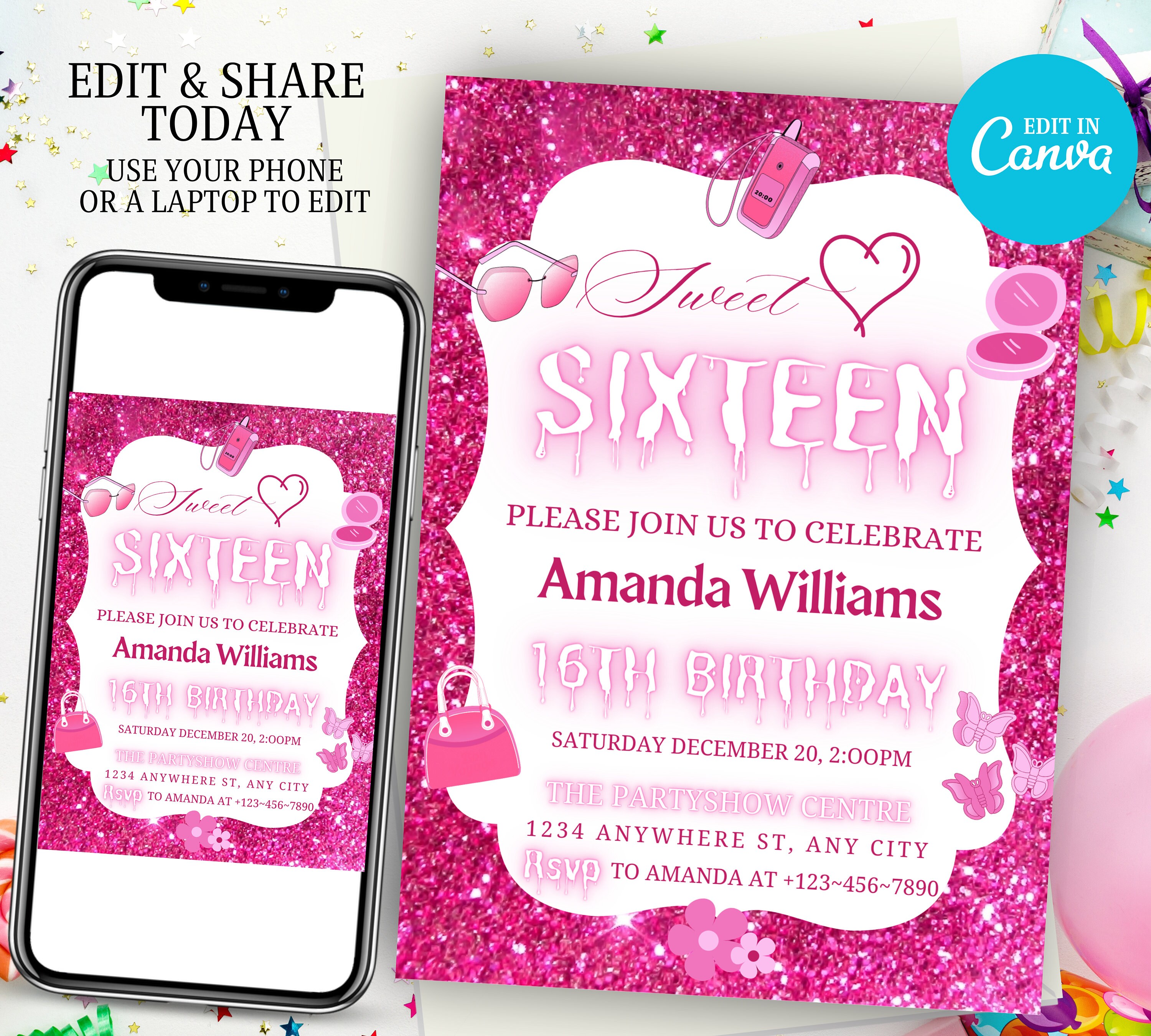 Sweet Sixteen Birthday Party Invitation, Electronic 16th Birthday ...